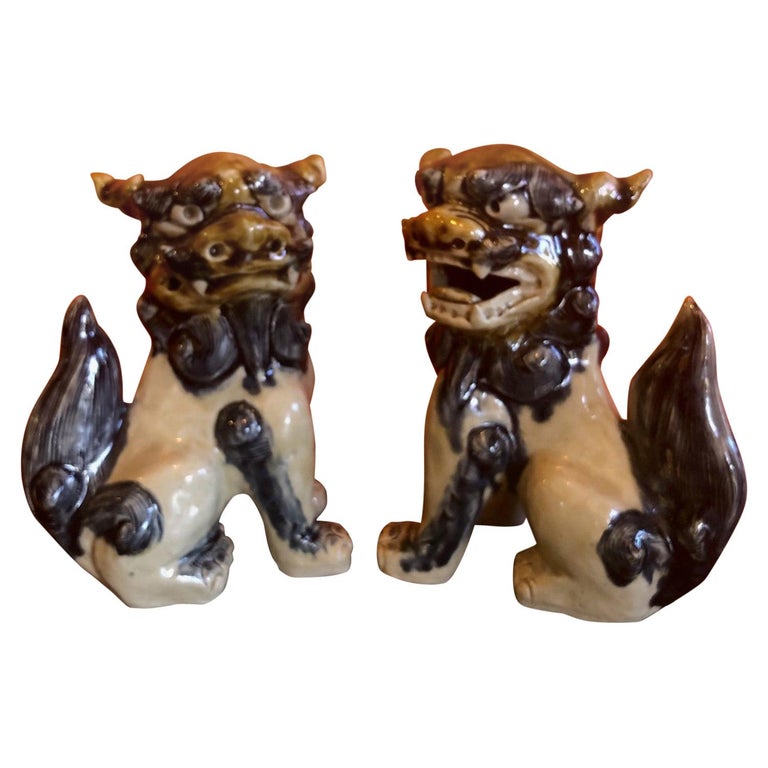 Pair of Midcentury Chinese Ceramic Foo Dogs at 1stDibs