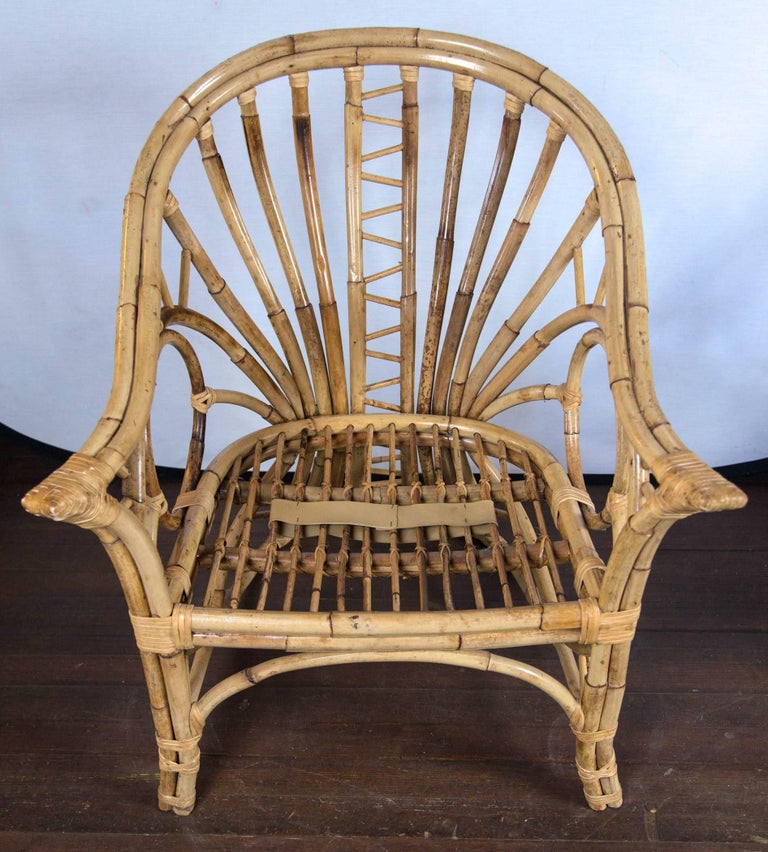 Pair of Midcentury Circle Sided Rattan Arm Chairs For Sale at 1stDibs