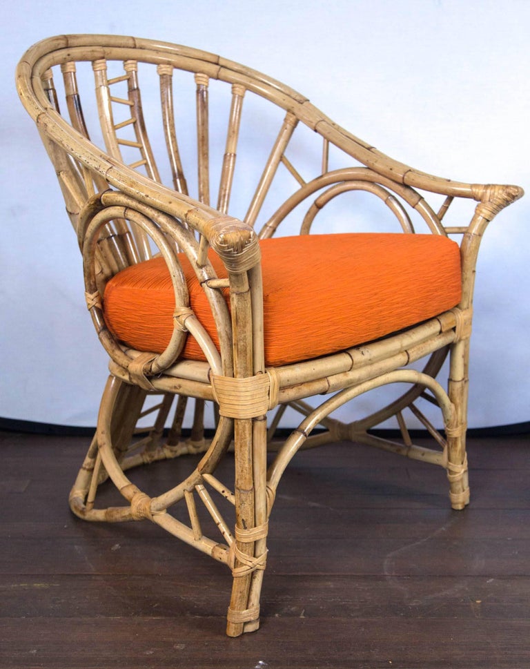 Pair of Midcentury Circle Sided Rattan Arm Chairs For Sale at 1stDibs