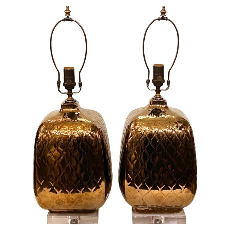 Pair of Mid-Century Copper Glazed Lamps For Sale at 1stDibs