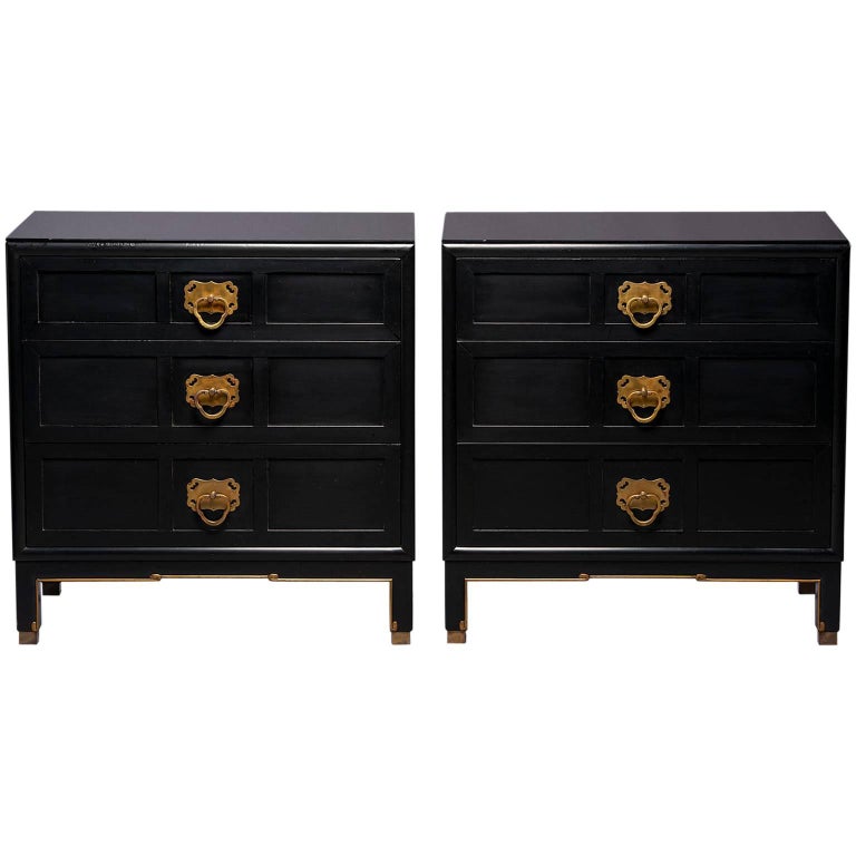 Pair of Midcentury Ebonized Asian Style Chest of Drawers at 1stDibs
