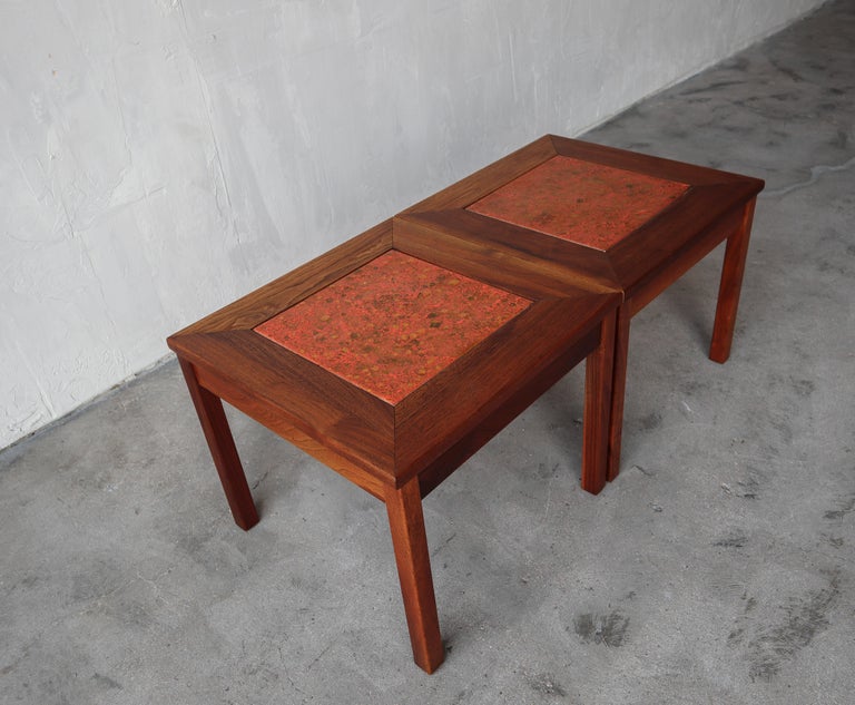 Pair of Midcentury Enameled Copper and Walnut Side Tables For Sale at ...