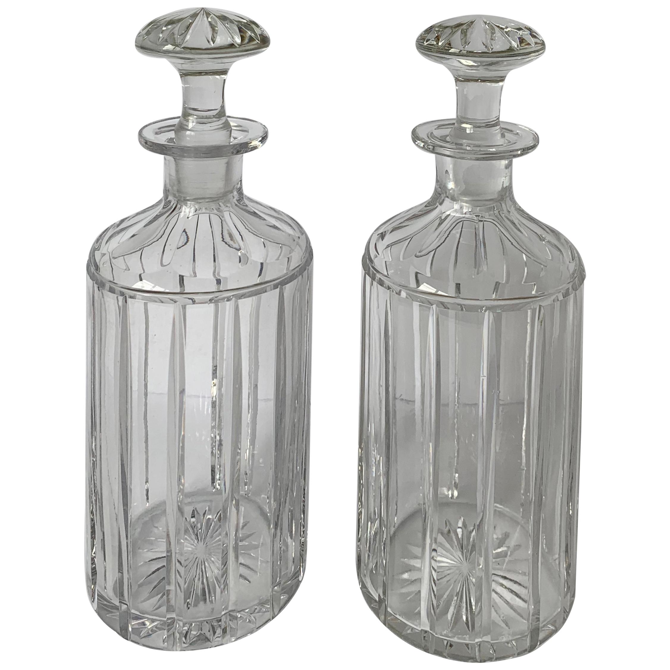 Pair 1920s Bohemian Tall Emerald Green Glass Decanters at 1stDibs