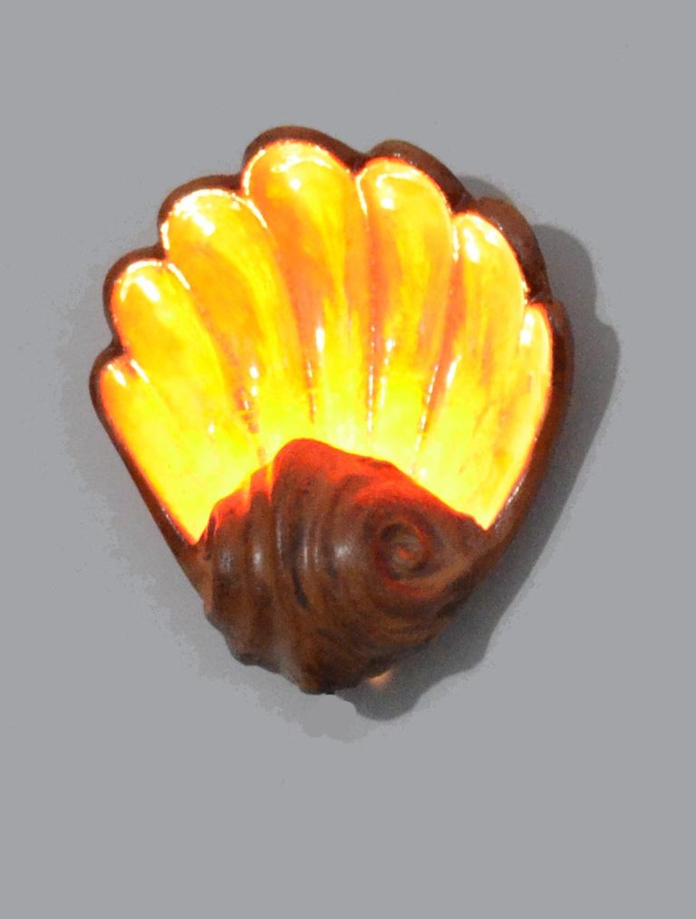 Pair of Midcentury Fat Lava Shell Sconces Wall Light Orange Red ...