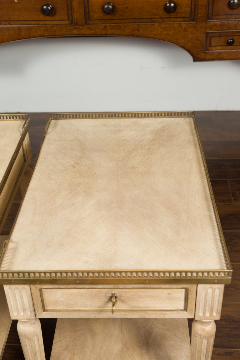 Pair of Midcentury French Bleached Walnut End Tables with Drawers and ...