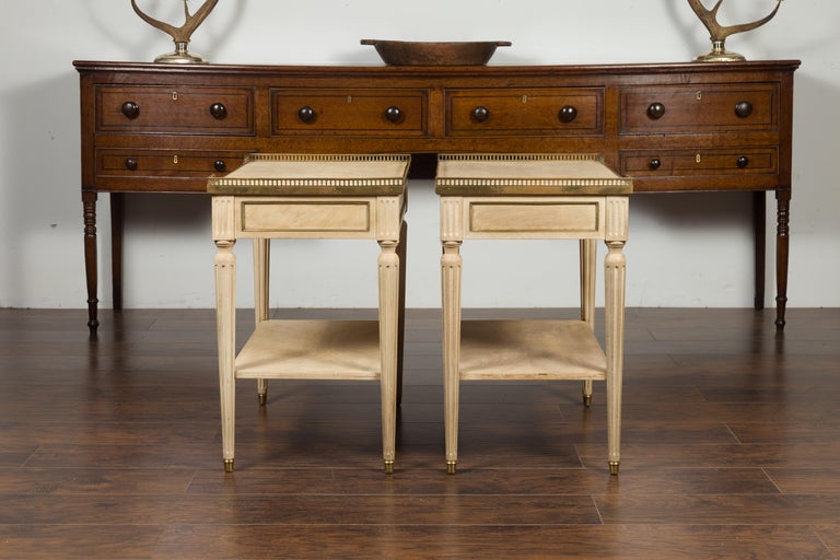 Pair of Midcentury French Bleached Walnut End Tables with Drawers and ...