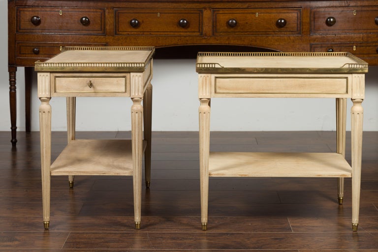 Pair of Midcentury French Bleached Walnut End Tables with Drawers and ...