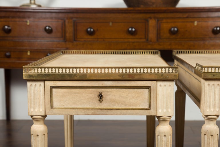 Pair of Midcentury French Bleached Walnut End Tables with Drawers and ...