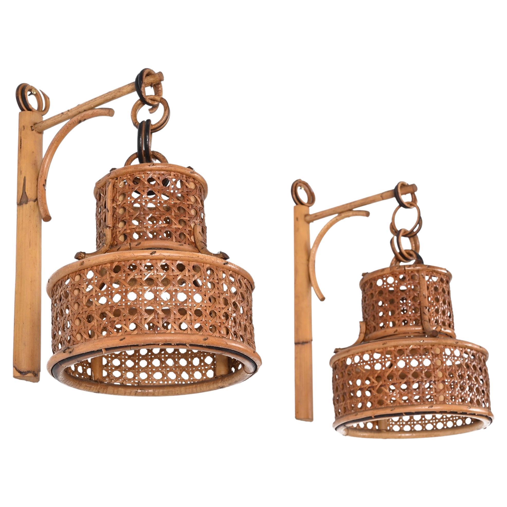Pair of Midcentury Woven Wicker Weave and Bamboo Wall Sconces For Sale ...