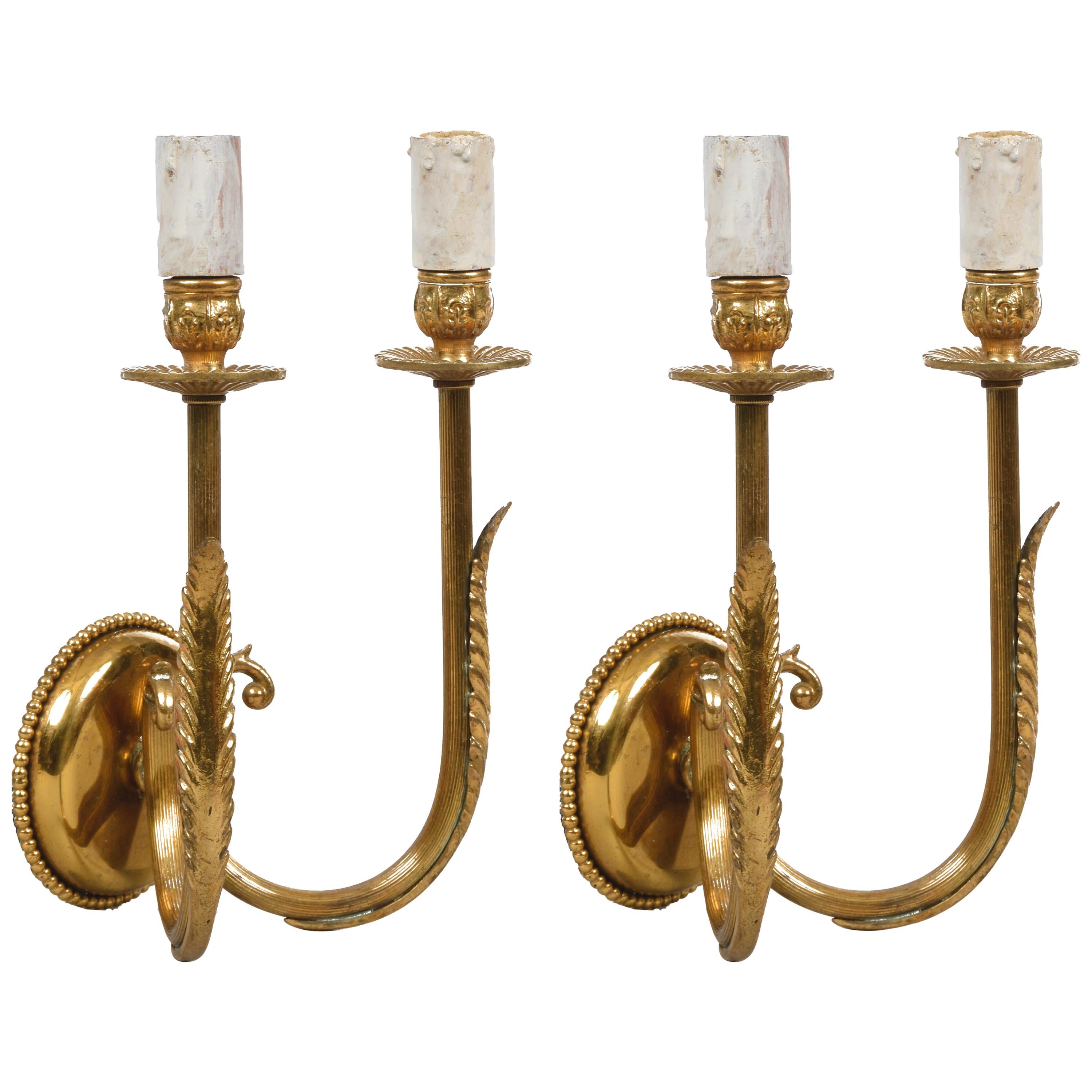 Pair of Midcentury Italian Glass Sconces with Brass Fittings For Sale ...
