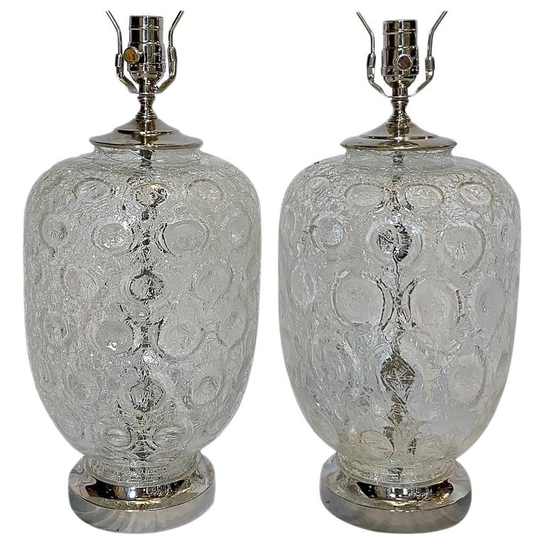 Pair of Midcentury Glass Table Lamps For Sale at 1stDibs