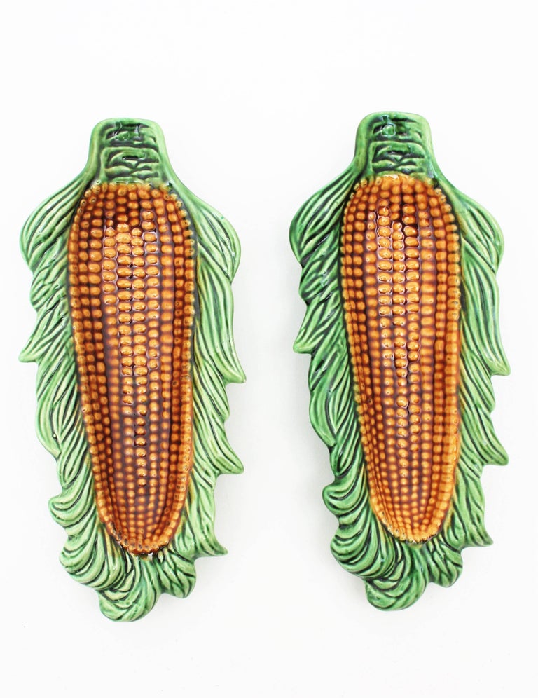 Pair of Midcentury Glazed Ceramic Corn on the Cob Dishes, Portugal ...