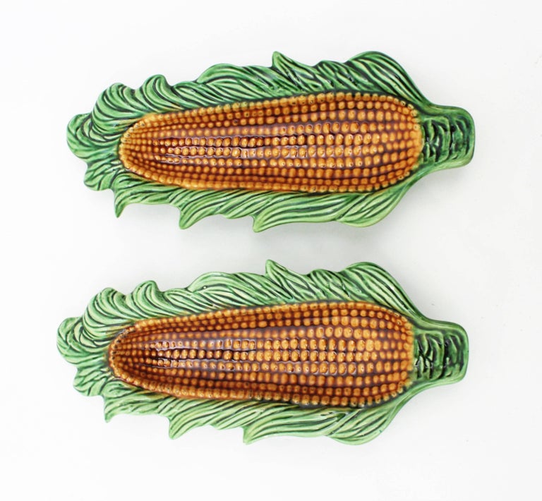 Pair of Midcentury Glazed Ceramic Corn on the Cob Dishes, Portugal ...