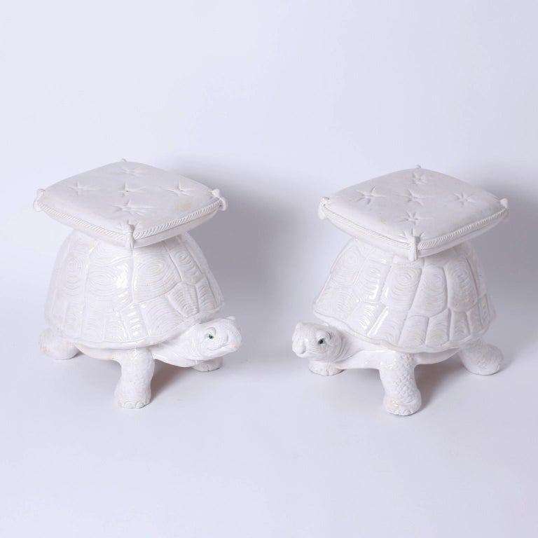 Pair of Midcentury Glazed Terra Cotta Turtle Garden Seats or Stools at ...