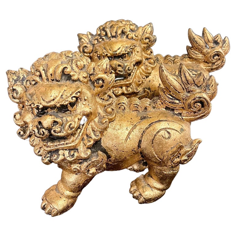 Pair of Mid-Century Gold Finish on Resin Foo Dogs or Bookends For Sale ...
