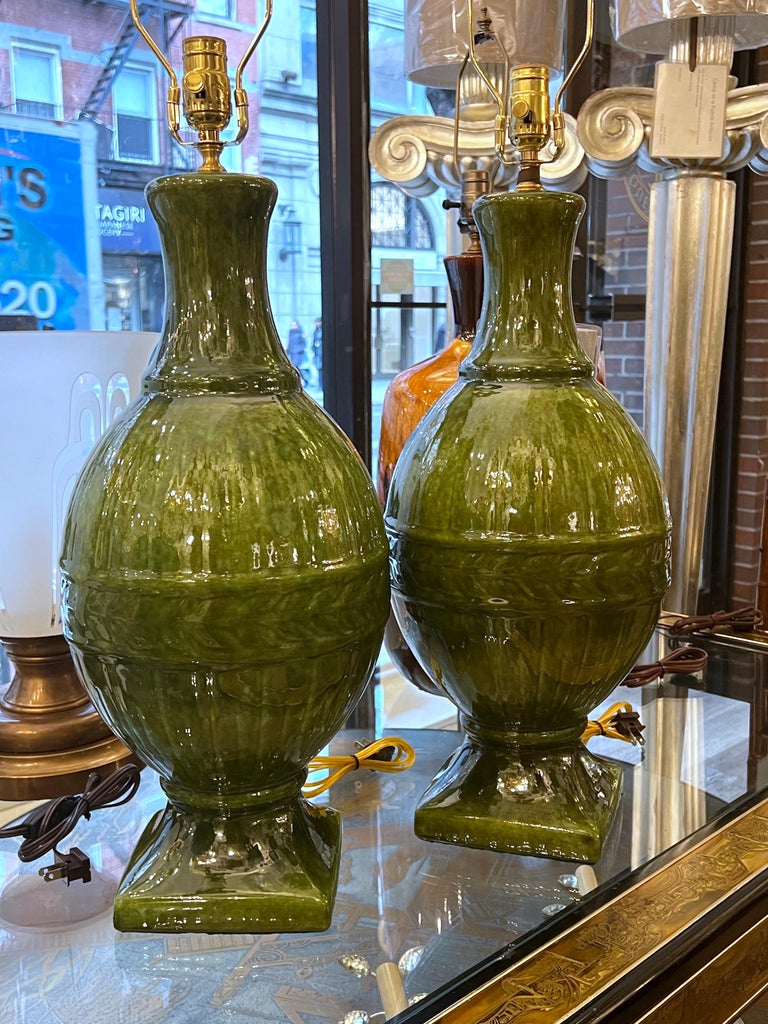 Pair of Midcentury Green Lamps For Sale at 1stDibs