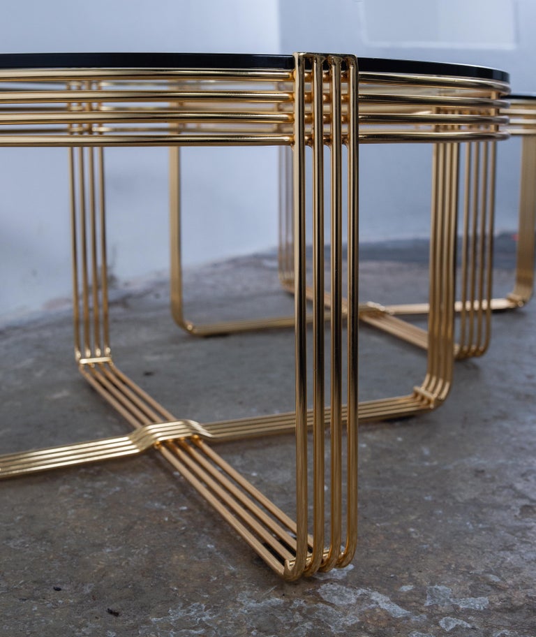 Pair of Midcentury Guilded Steel Wire Side Tables For Sale at 1stDibs