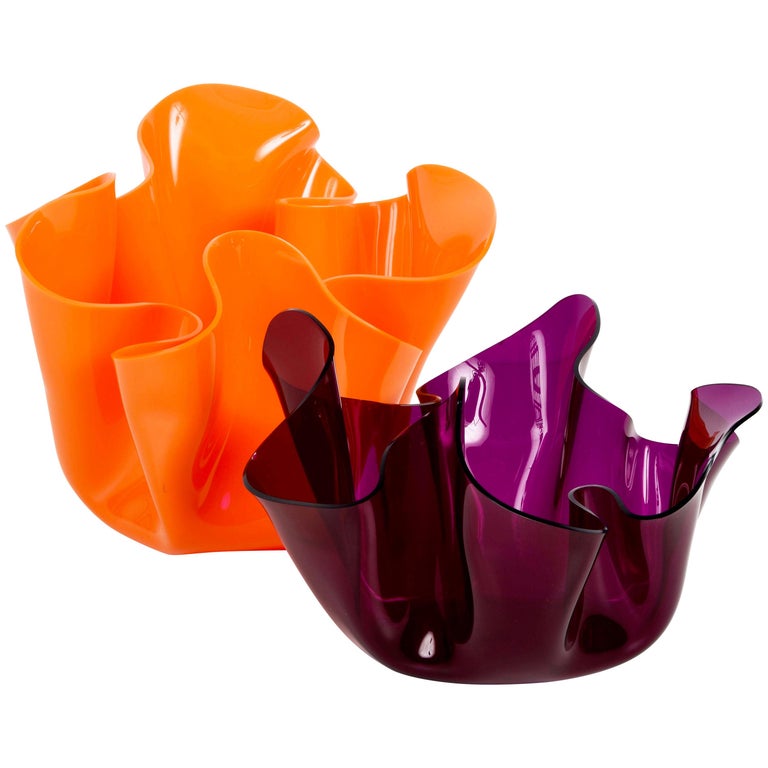 Pair of Midcentury Guzzini Orange and Violet Plexiglass Lucite ...