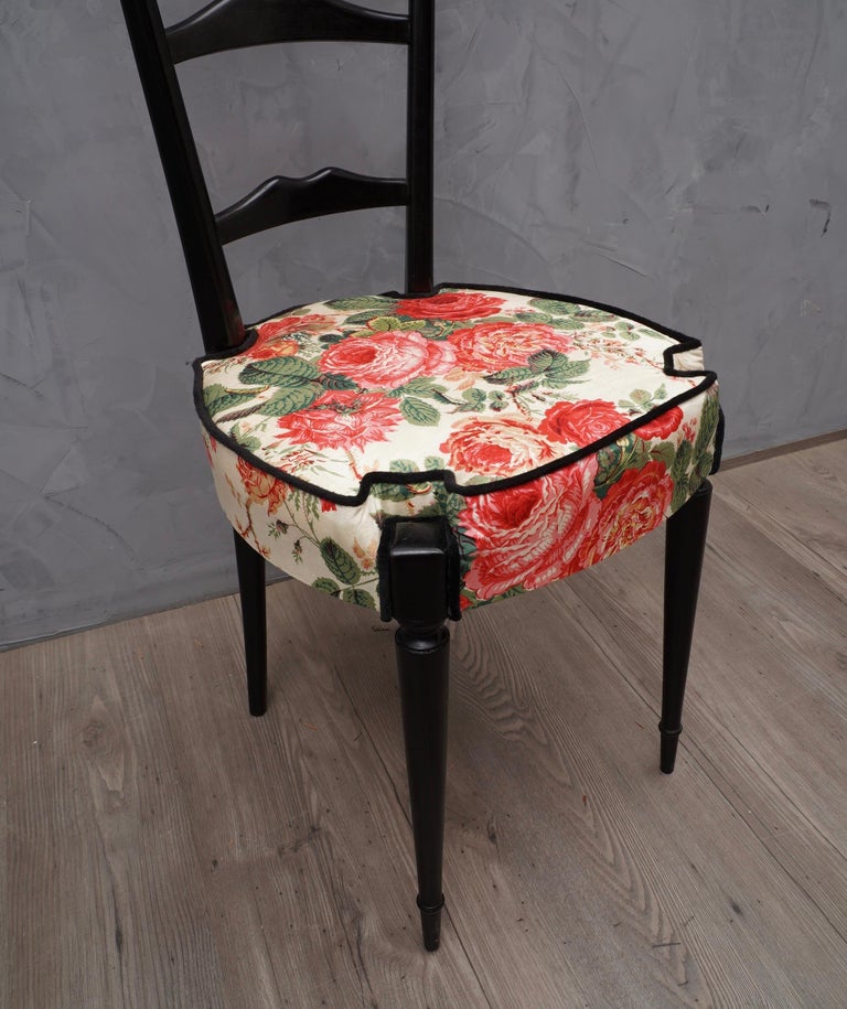 Pair of Midcentury High Back Ladder Flowery Fabric Italian Chiavari ...