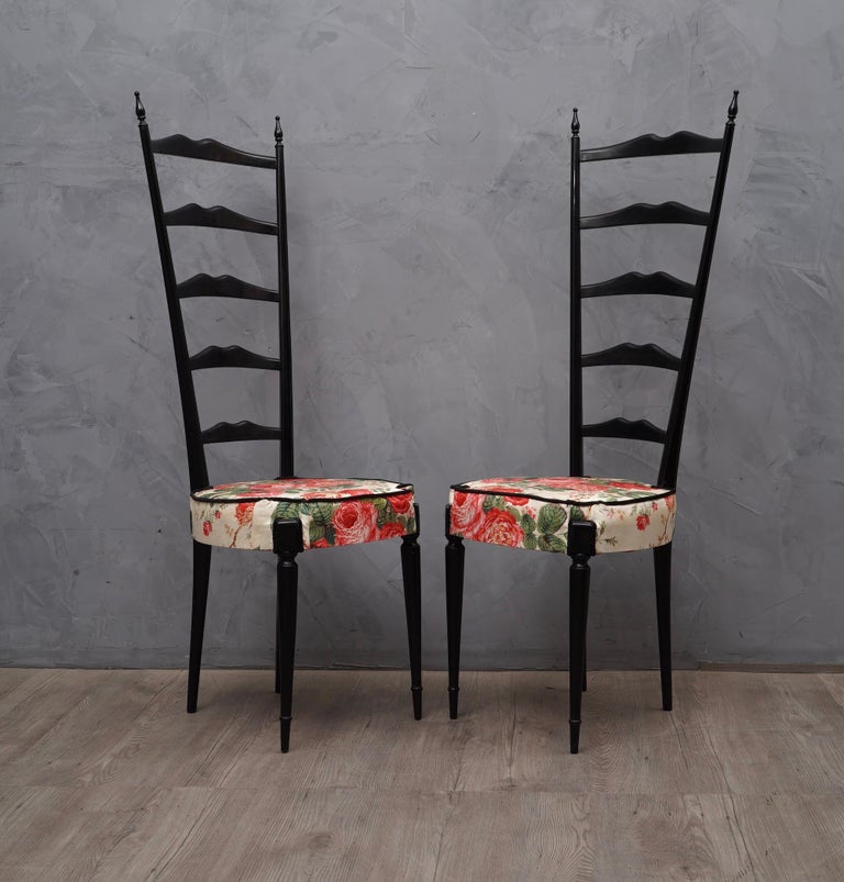Pair of Midcentury High Back Ladder Flowery Fabric Italian Chiavari ...