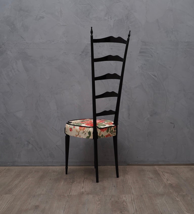 Pair of Midcentury High Back Ladder Flowery Fabric Italian Chiavari ...