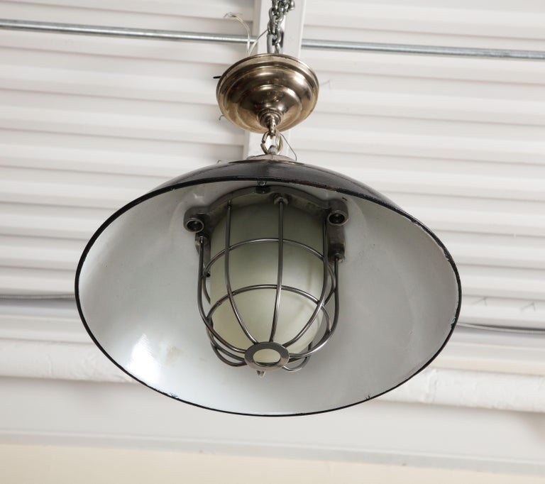 Pair of Midcentury Industrial Style Cage Pendant Lights with Black ...