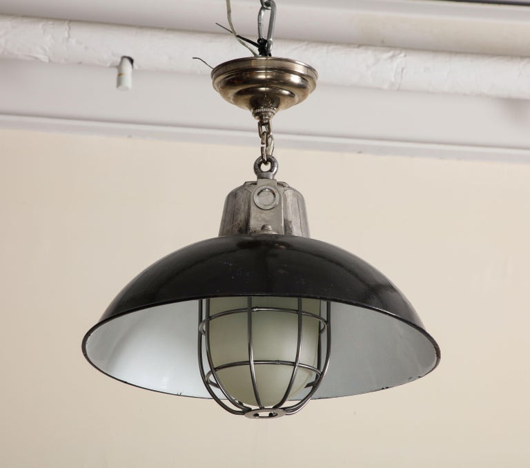 Pair of Midcentury Industrial Style Cage Pendant Lights with Black ...