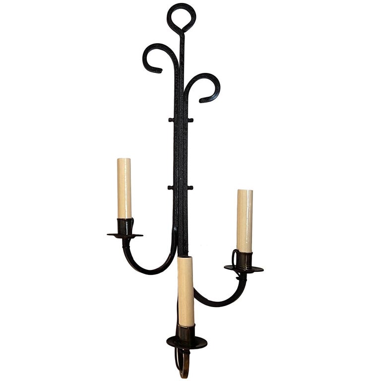 Pair of Midcentury Iron Sconces For Sale at 1stDibs