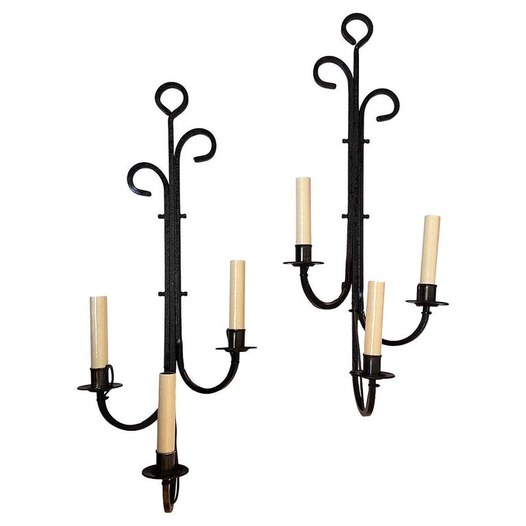 Pair of Midcentury Iron Sconces For Sale at 1stDibs