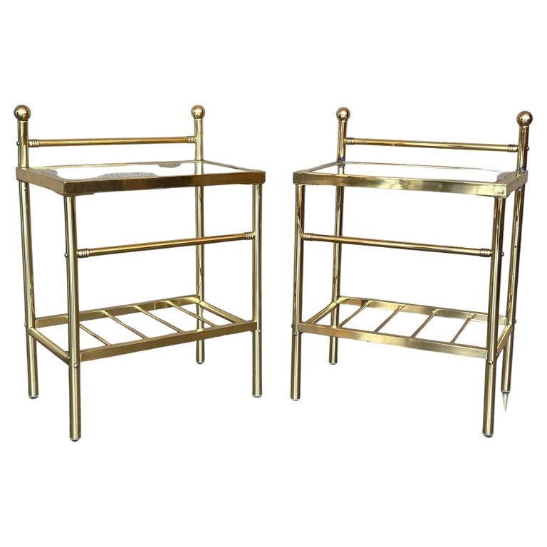 Pair of Midcentury Italian Bronze and Glass with Nightstands with Crest ...