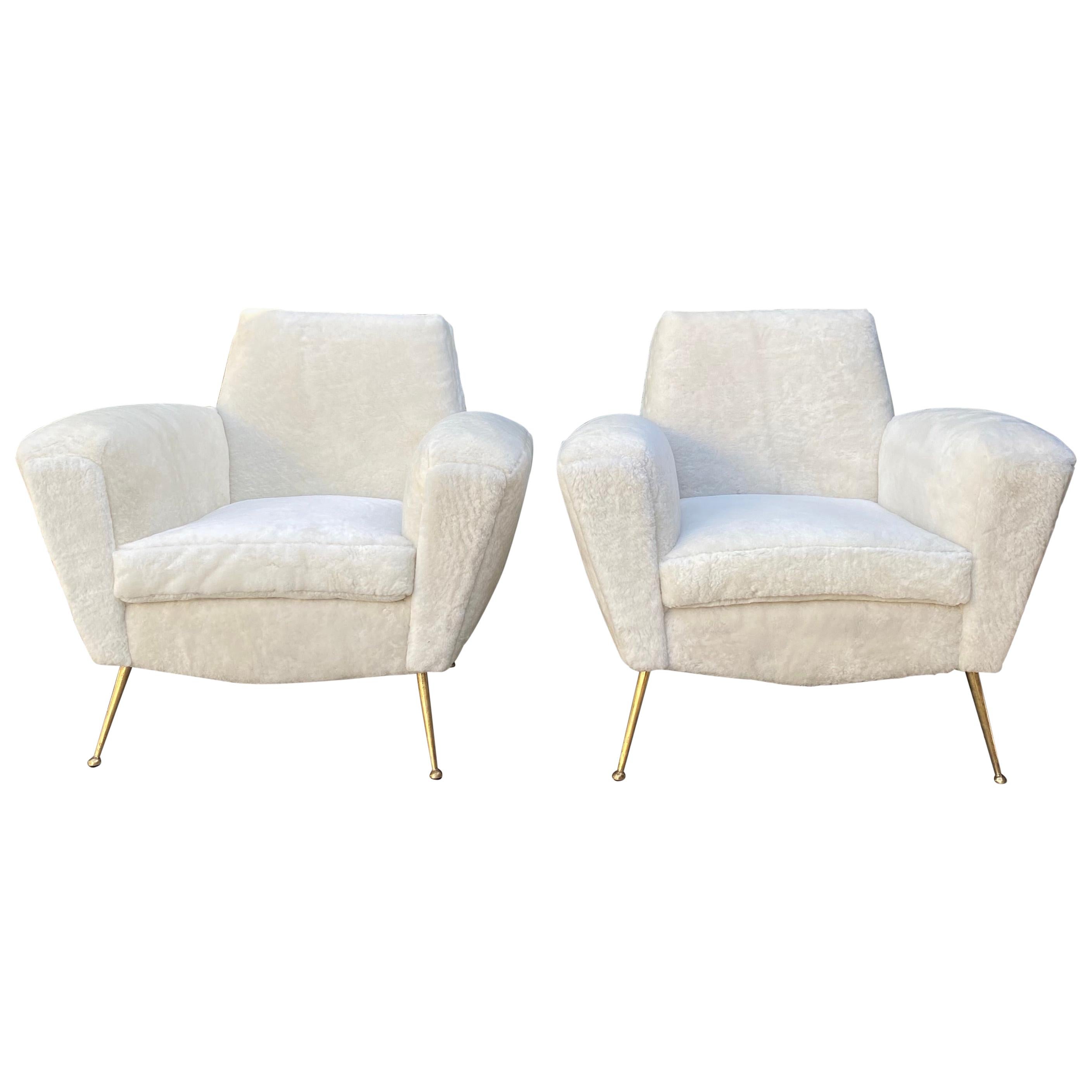 Pair of Midcentury Italian Club Chairs in White Shearling Inspired by ...
