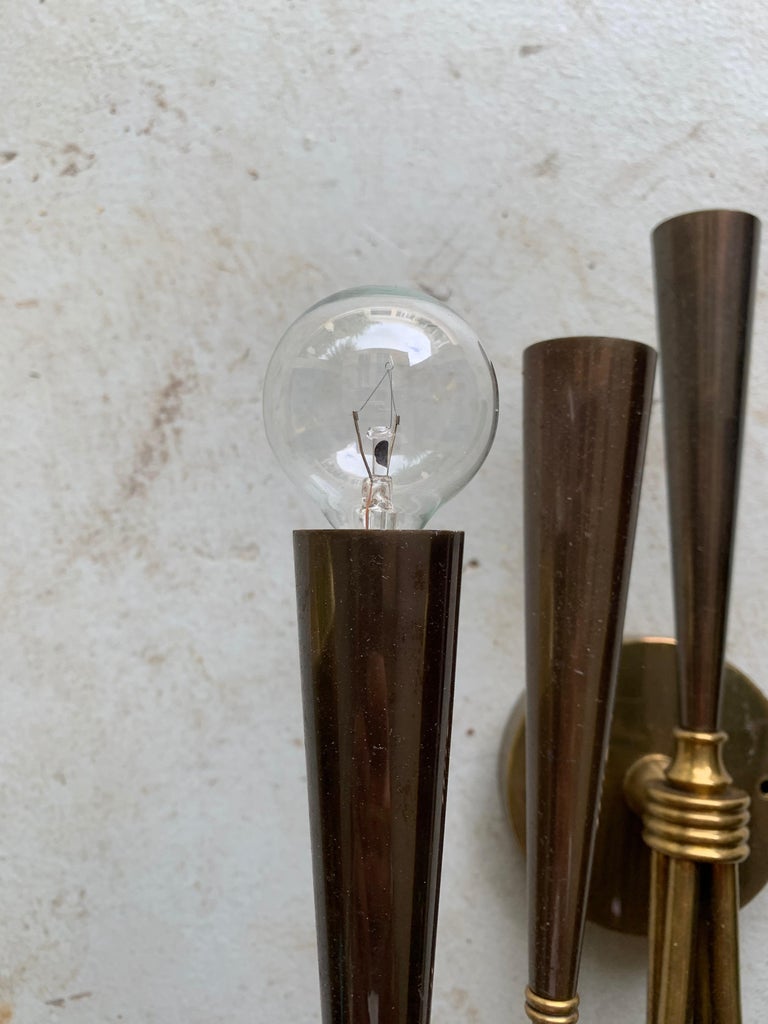 Pair of Midcentury Italian Dual Tone Brass and Gray Metal Sconces For ...