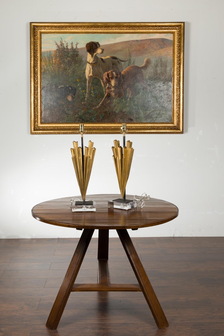 Pair of Midcentury Italian Gilt Metal Sunray Table Lamps Mounted on ...