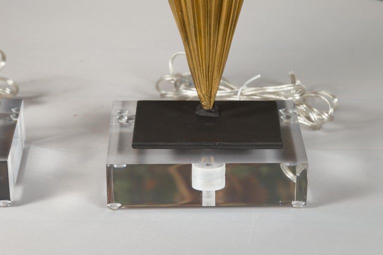 Pair of Midcentury Italian Gilt Metal Sunray Table Lamps Mounted on ...