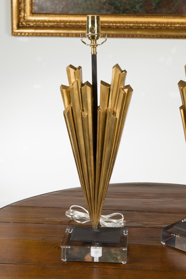 Pair of Midcentury Italian Gilt Metal Sunray Table Lamps Mounted on ...