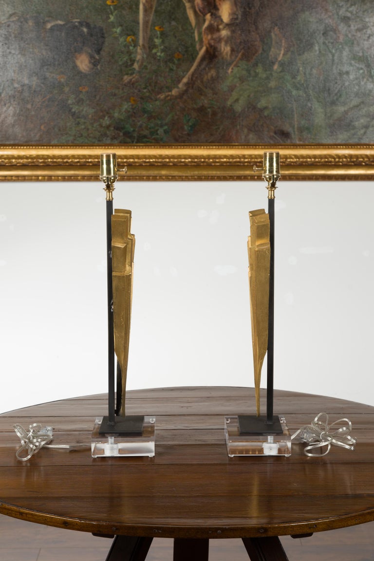 Pair of Midcentury Italian Gilt Metal Sunray Table Lamps Mounted on ...