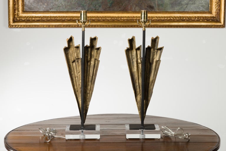 Pair of Midcentury Italian Gilt Metal Sunray Table Lamps Mounted on ...