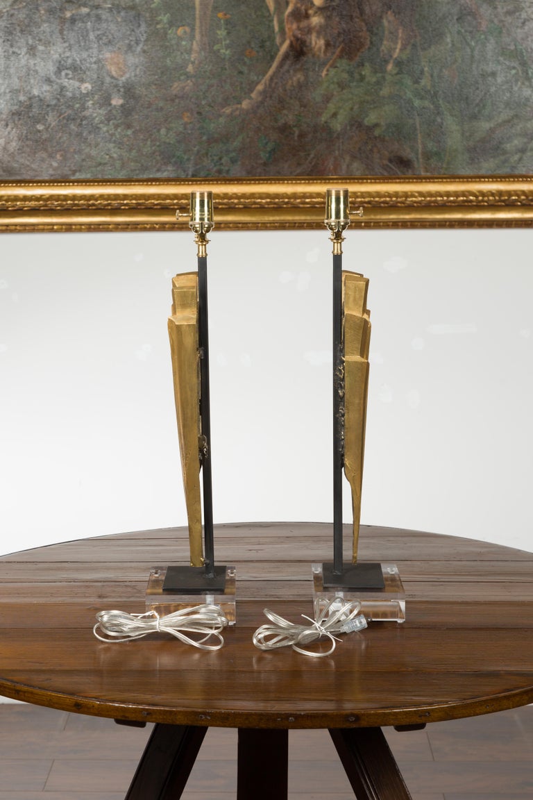 Pair of Midcentury Italian Gilt Metal Sunray Table Lamps Mounted on ...
