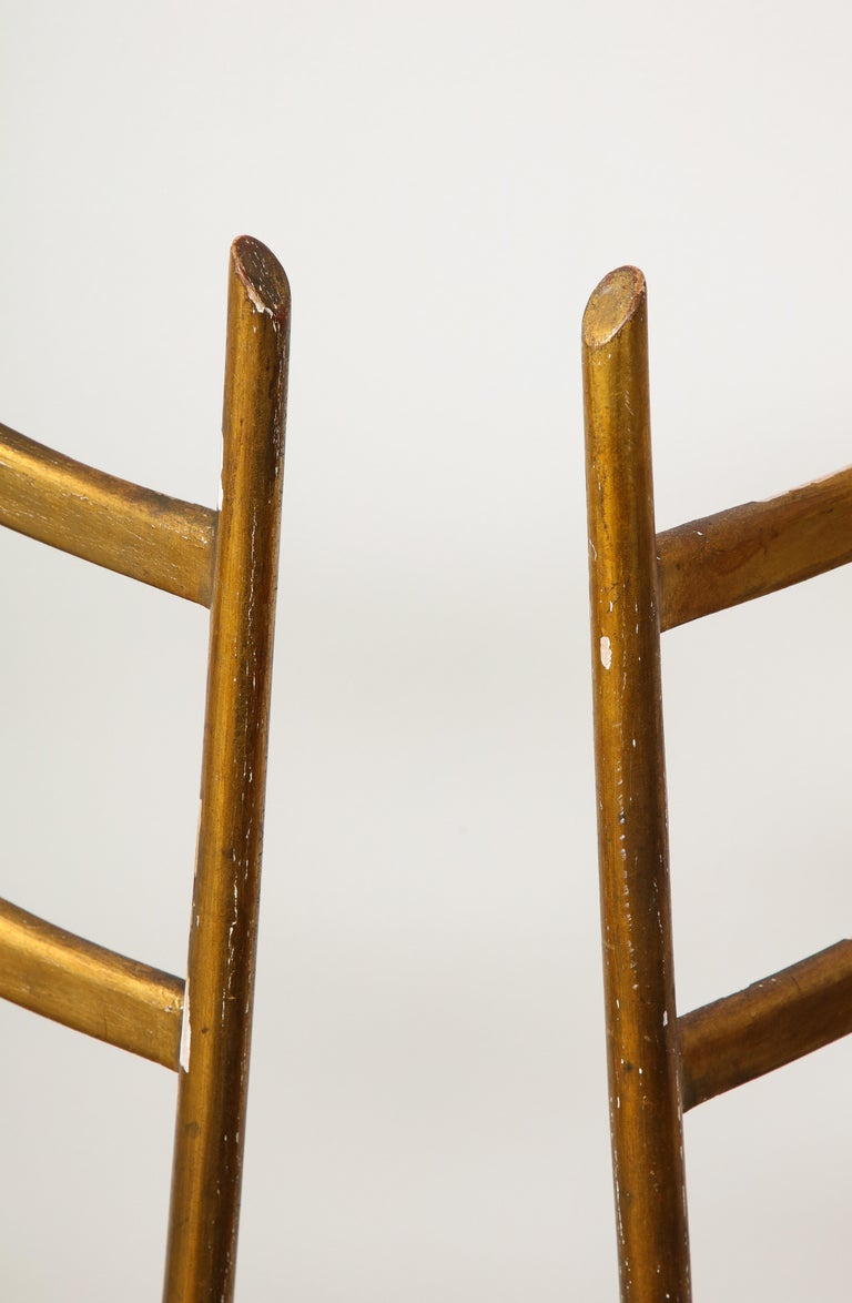 Pair of Midcentury Italian Giltwood High Ladder Back Chairs with Velvet ...