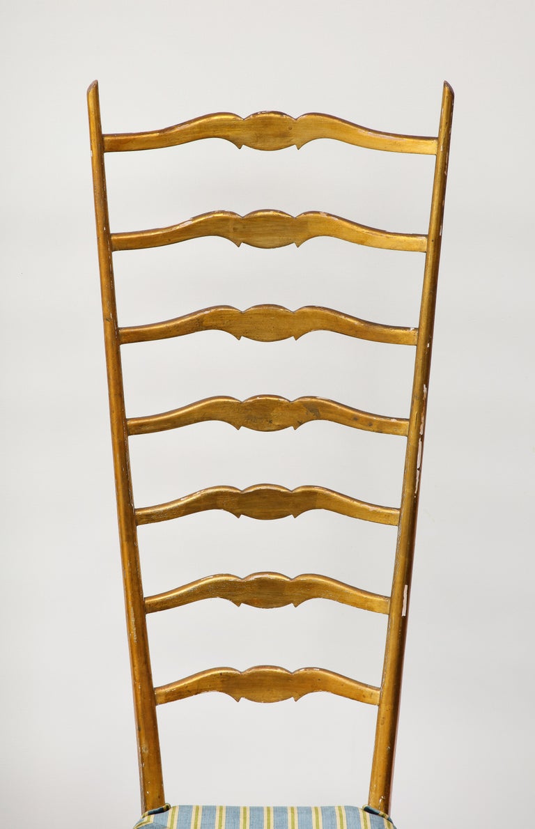 Pair of Midcentury Italian Giltwood High Ladder Back Chairs with Velvet ...