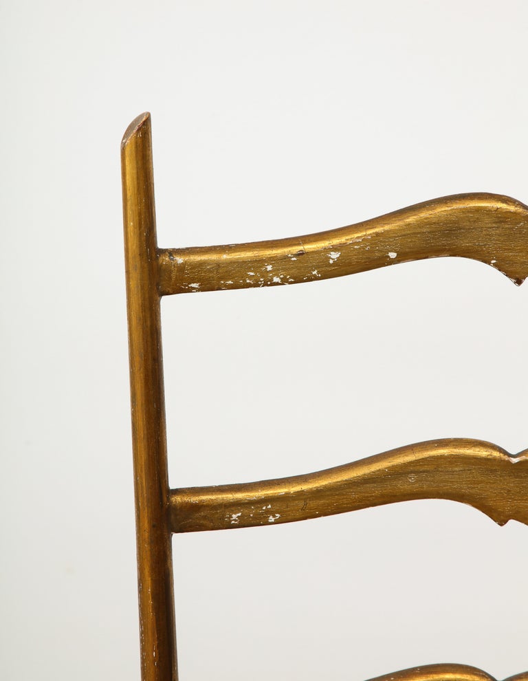 Pair of Midcentury Italian Giltwood High Ladder Back Chairs with Velvet ...