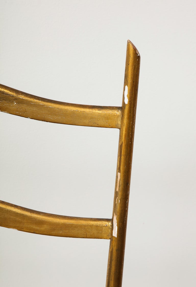 Pair of Midcentury Italian Giltwood High Ladder Back Chairs with Velvet ...