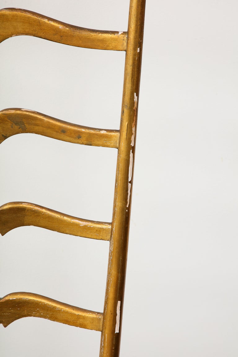 Pair of Midcentury Italian Giltwood High Ladder Back Chairs with Velvet ...
