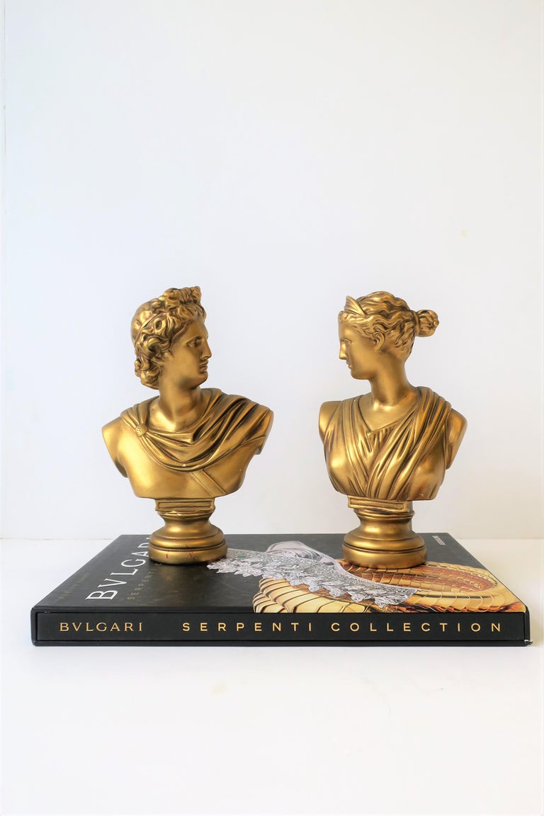 Pair of Midcentury Italian Gold Plaster Classic Roman Bust Sculptures ...