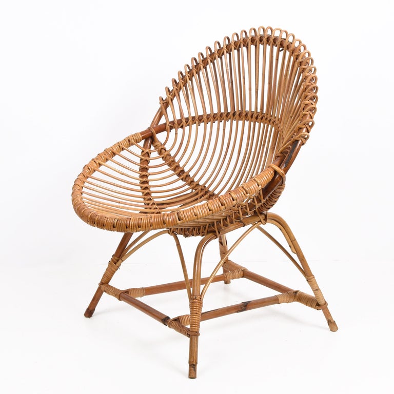 Pair of Midcentury Italian Rattan Shell-Shaped Armchairs, Italy, 1950s ...