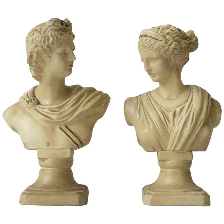 Pair of Midcentury Italian White Plaster Classic Roman Bust Sculptures ...