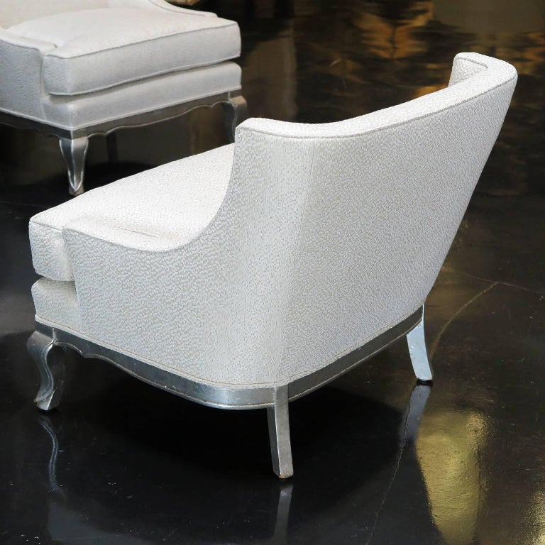 Pair of Midcentury Ivory Linen and Silk Lounge Chairs, USA, circa 1950s ...