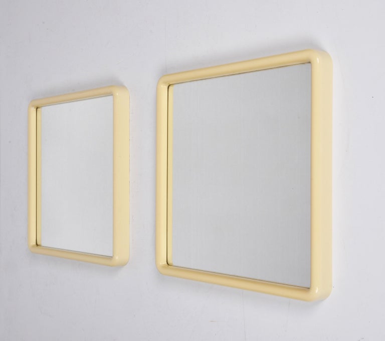 Pair of Midcentury Ivory White Plastic Frame Italian Squared Mirrors ...