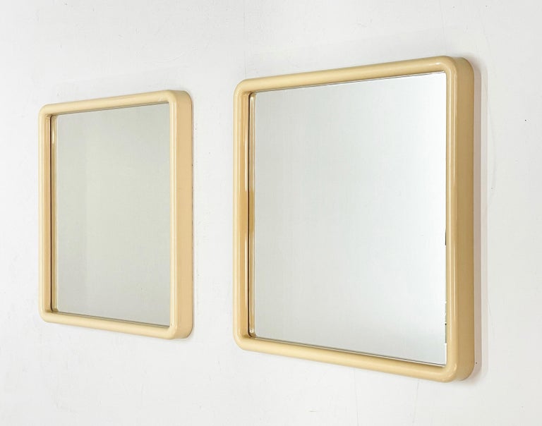 Pair of Midcentury Ivory White Plastic Frame Italian Squared Mirrors ...