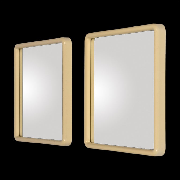 Pair of Midcentury Ivory White Plastic Frame Italian Squared Mirrors ...